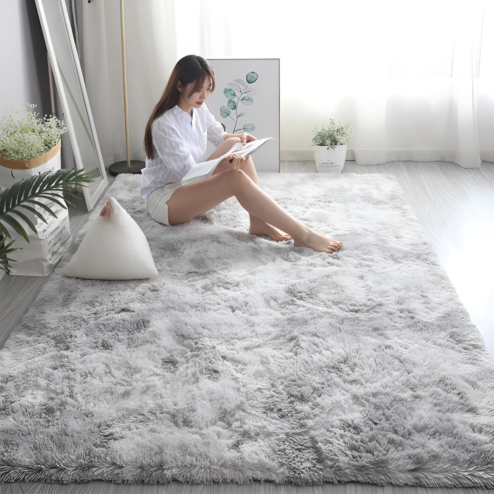 Luxury Plush Shaggy Rug, Soft Grey, Modern Living Room Decor