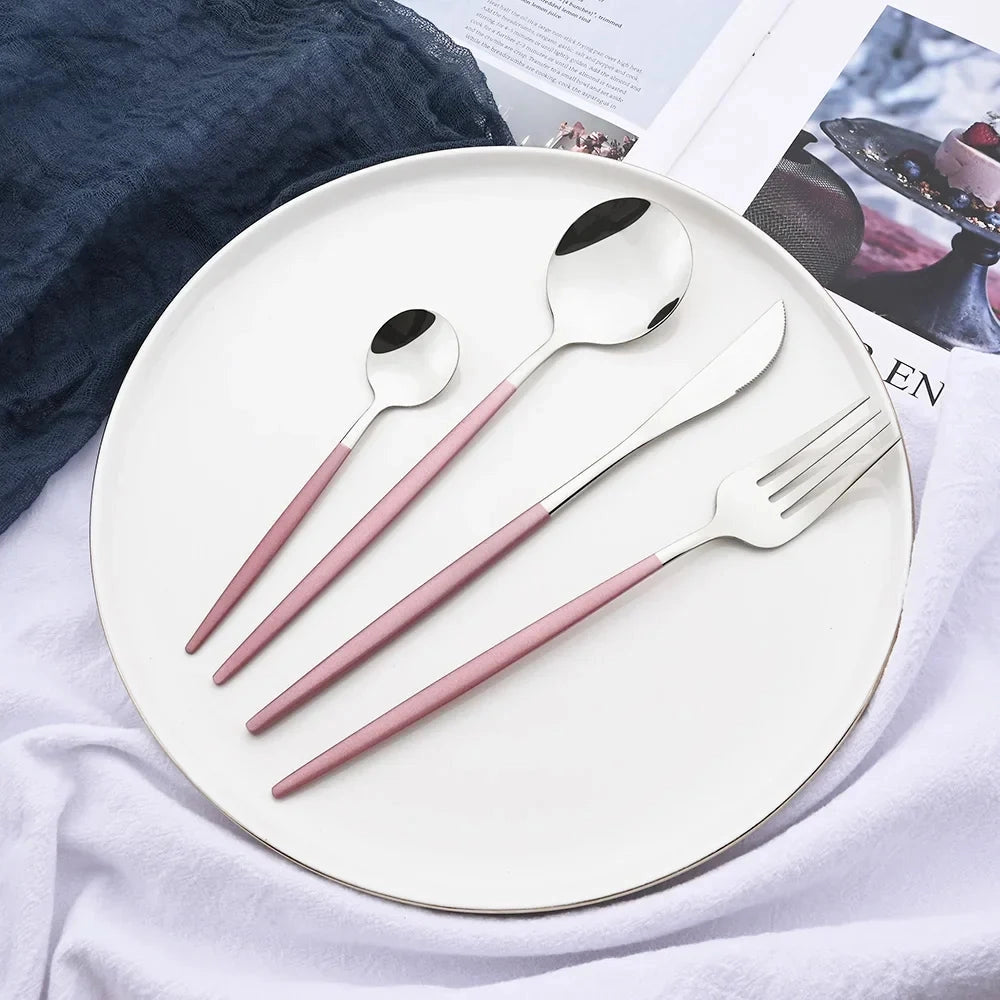 Pink Stainless Steel Flatware Set | Elegant Modern Pink Cutlery